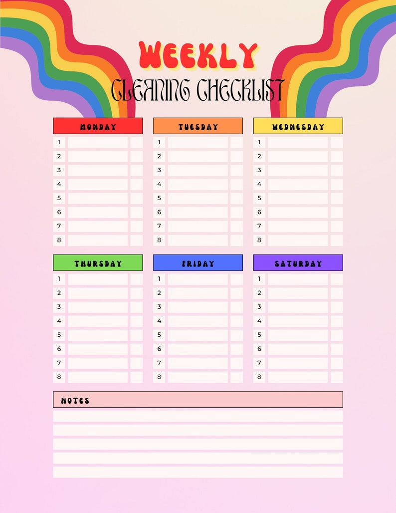 Printable Groovy Weekly Checklist - Instant Download Template - Etsy