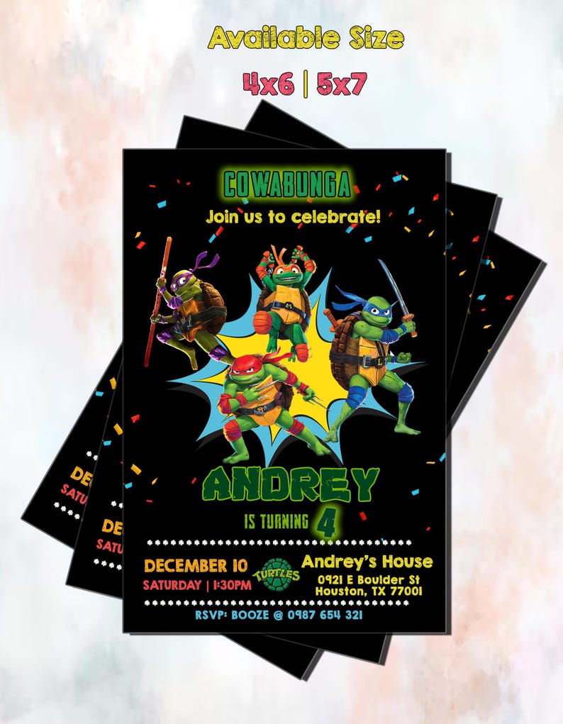 Digital Invite - Ninja Turtles Birthday Invitation - Etsy