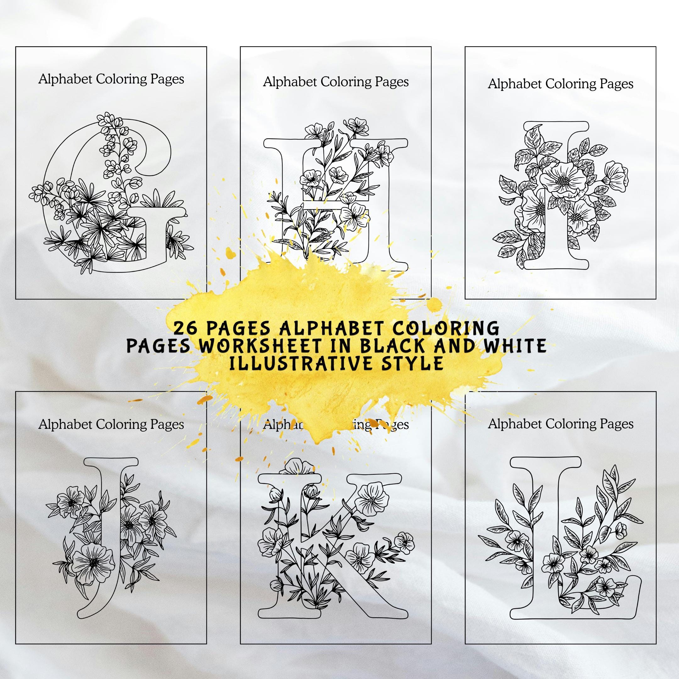 26 Pages Alphabet Coloring Pages Worksheet in Black and White ...