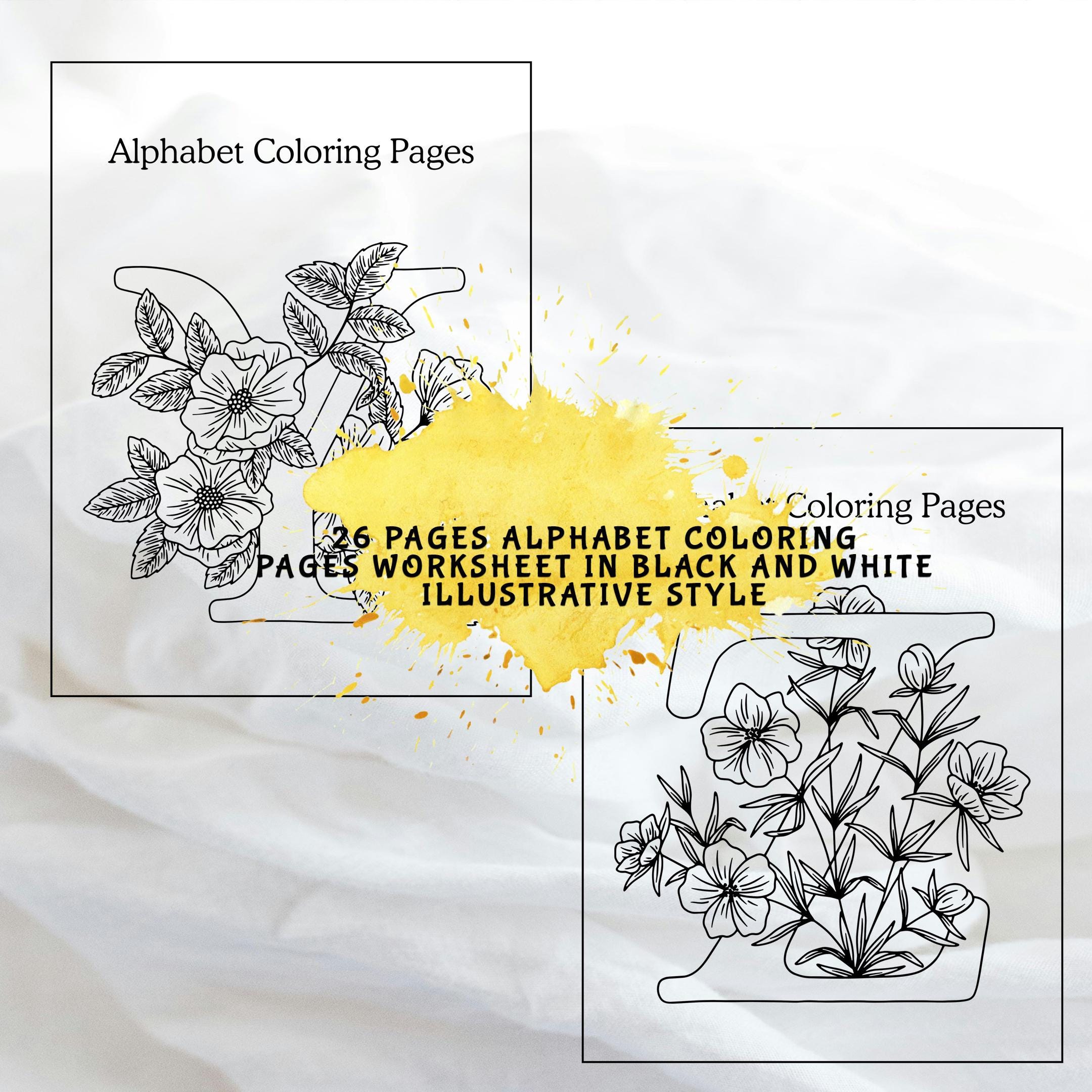 26 Pages Alphabet Coloring Pages Worksheet in Black and White ...