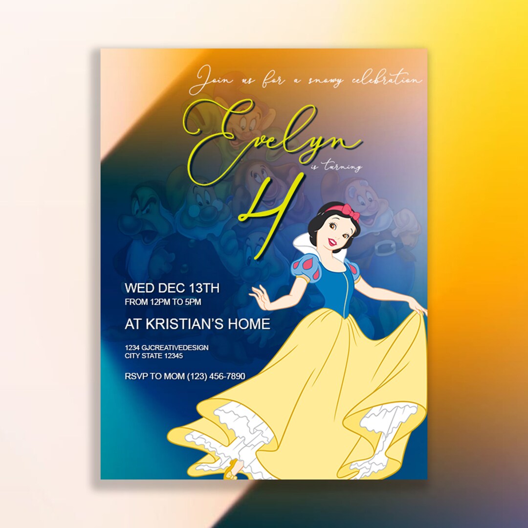 Printable Snow White Birthday Party Invitation Template, Snow White ...