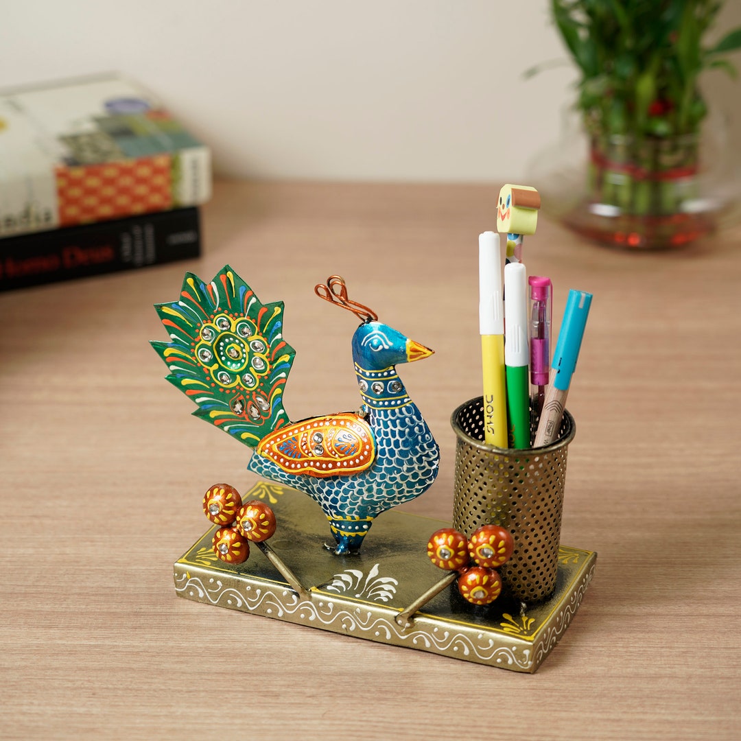 Elegant Peacock Pen Holder, Metallic Peacock Desk Organiser - Etsy