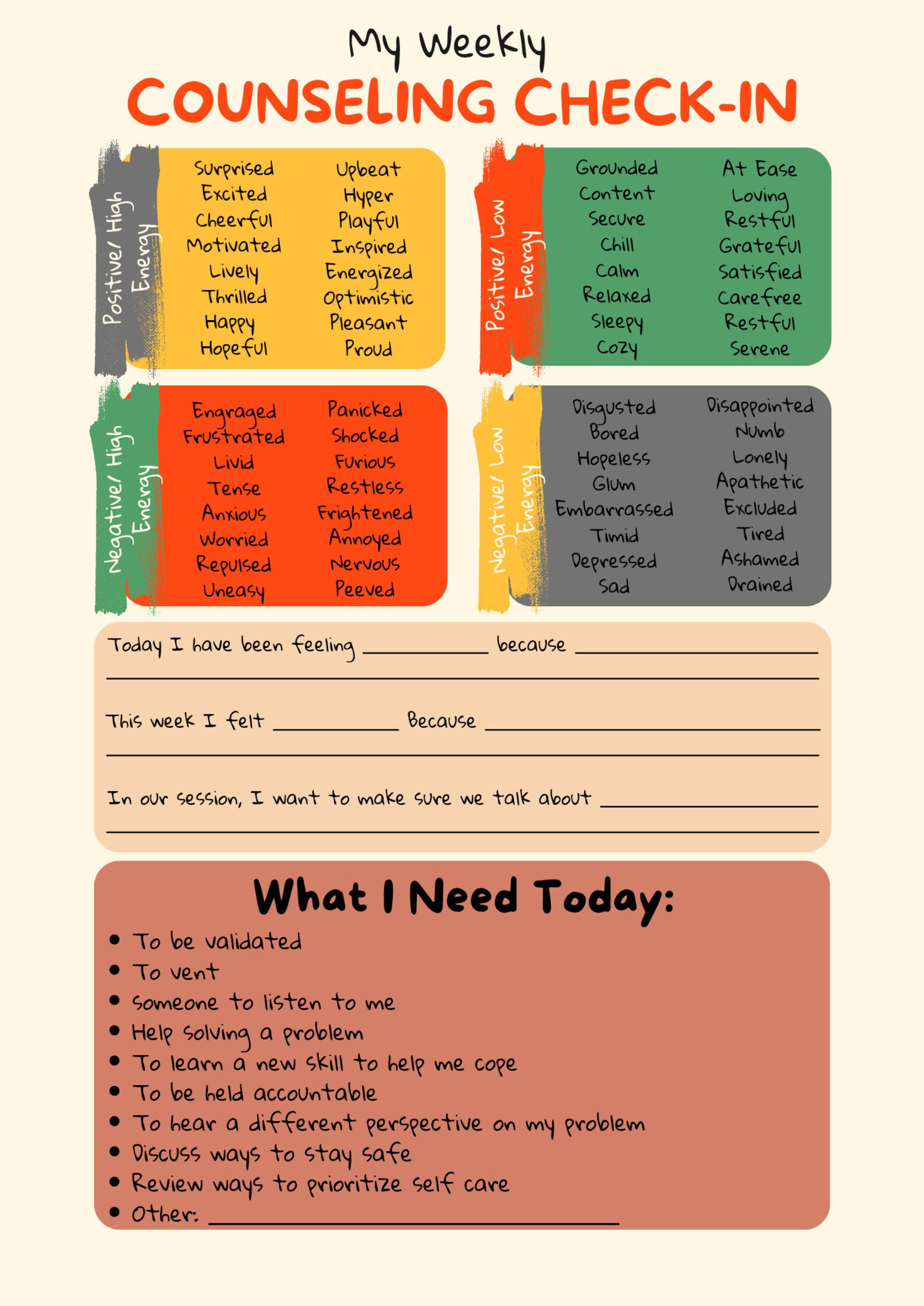 Weekly Therapy/counseling Check in Sheet, Digital Download - Etsy
