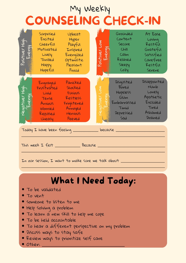 Weekly Therapy/counseling Check in Sheet, Digital Download - Etsy