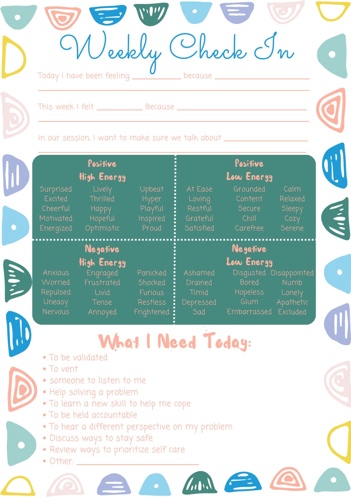 Counseling/therapy Check in Sheet - Etsy