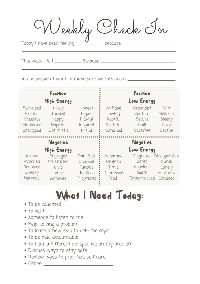 Counseling/therapy Check in Sheet - Etsy