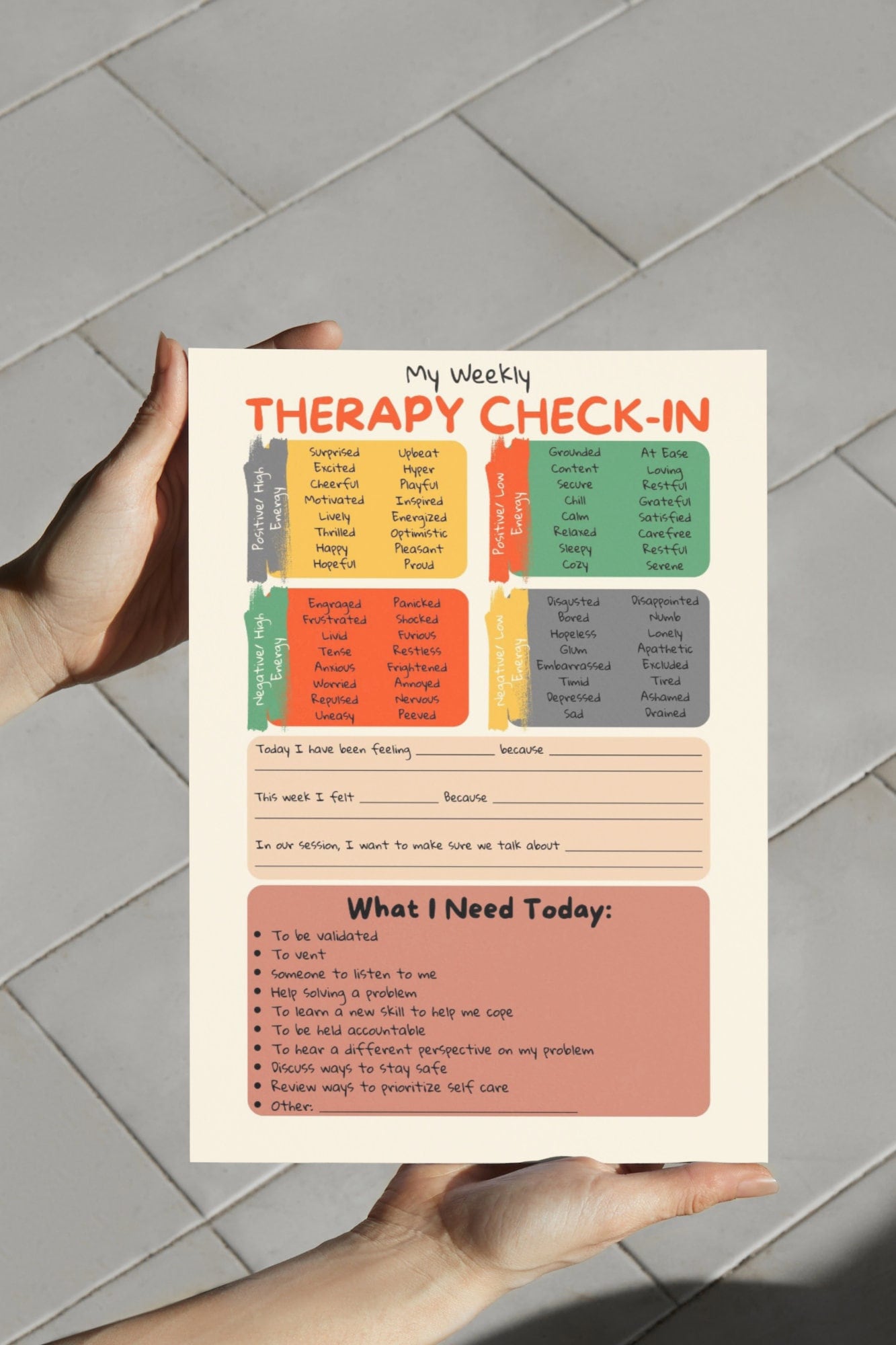 Weekly Therapy/counseling Check in Sheet, Digital Download - Etsy