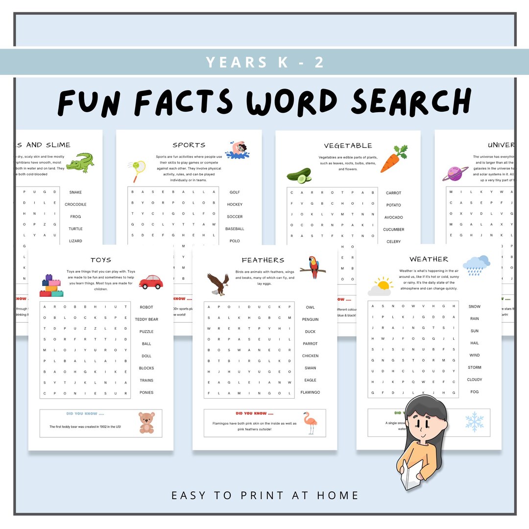 Word Search Bundle With Fun Facts, Learning Word Search for Kids, Find ...