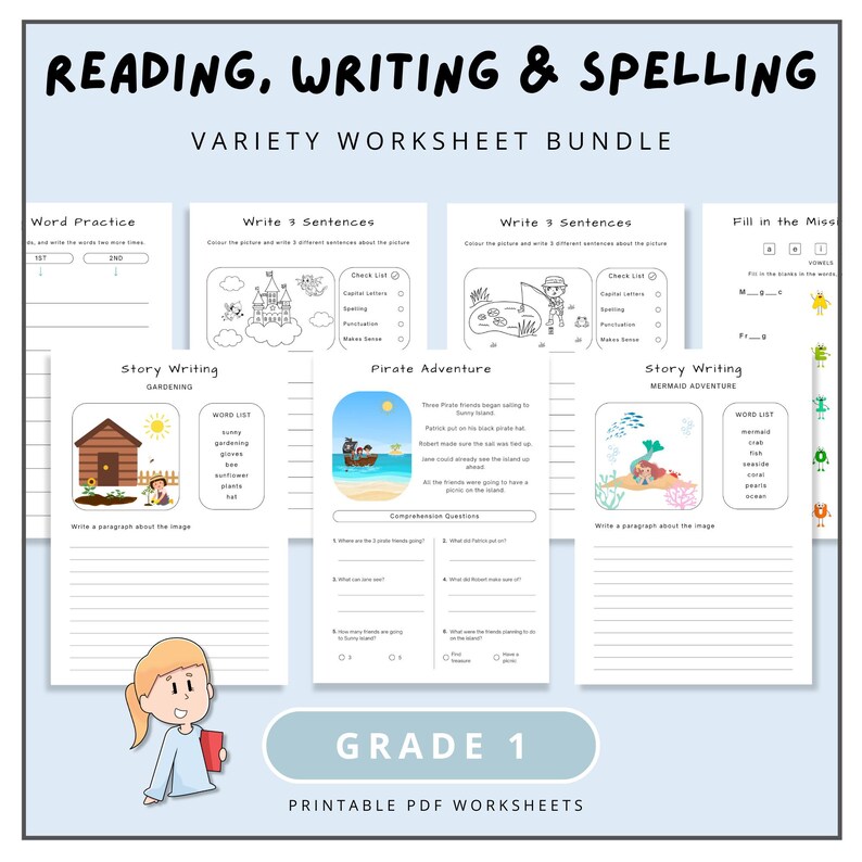 Reading Writing & Spelling Bundle, Year 1 Literacy Worksheets ...