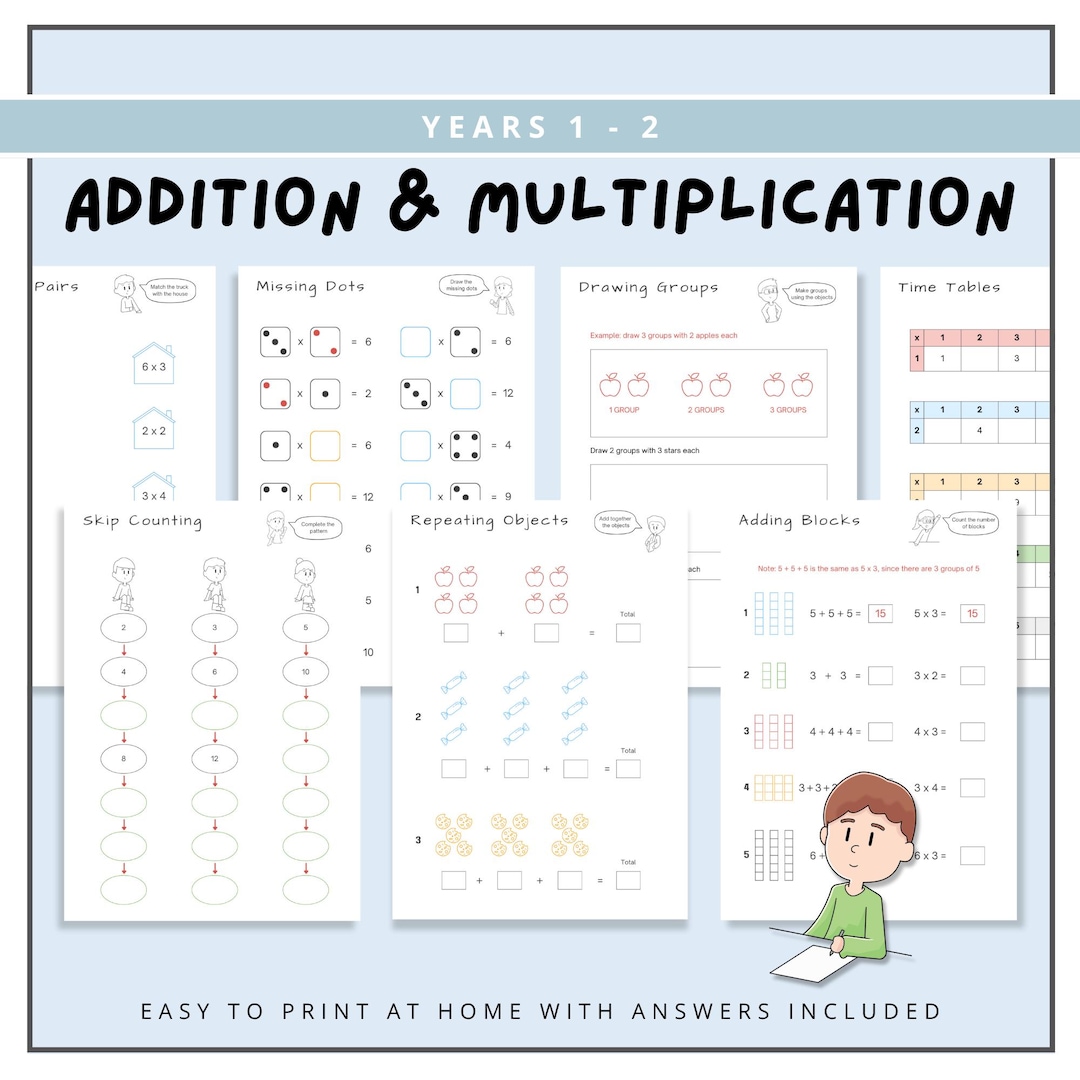 Year 1 Maths Worksheets, Addition & Multiplication Worksheets, Learning ...