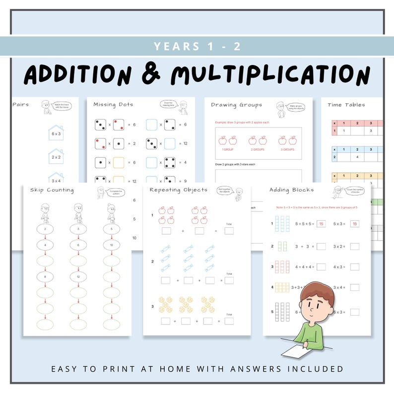 Year 1 Maths Worksheets, Addition & Multiplication Worksheets, Learning ...