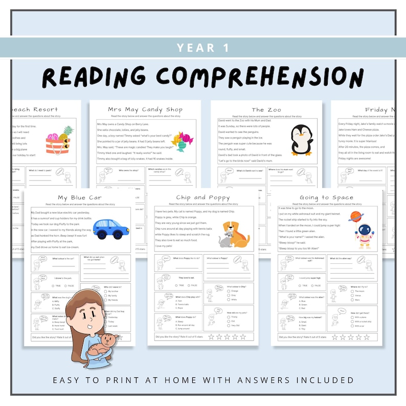 Year 1 Reading Comprehension Bundle, English Grade 1 Literacy ...