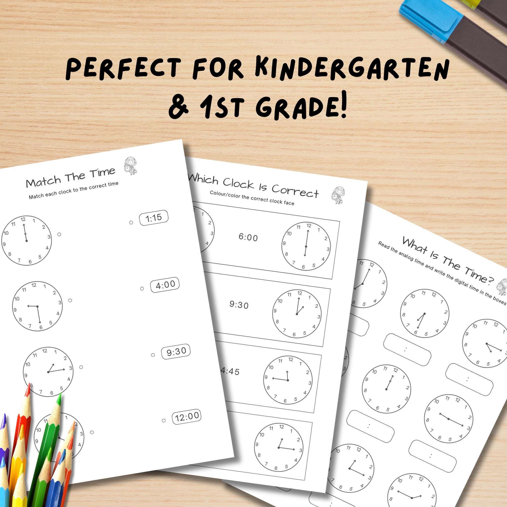 Telling Time Worksheet, Learn to Tell Time, Kindergarten and 1st Grade ...
