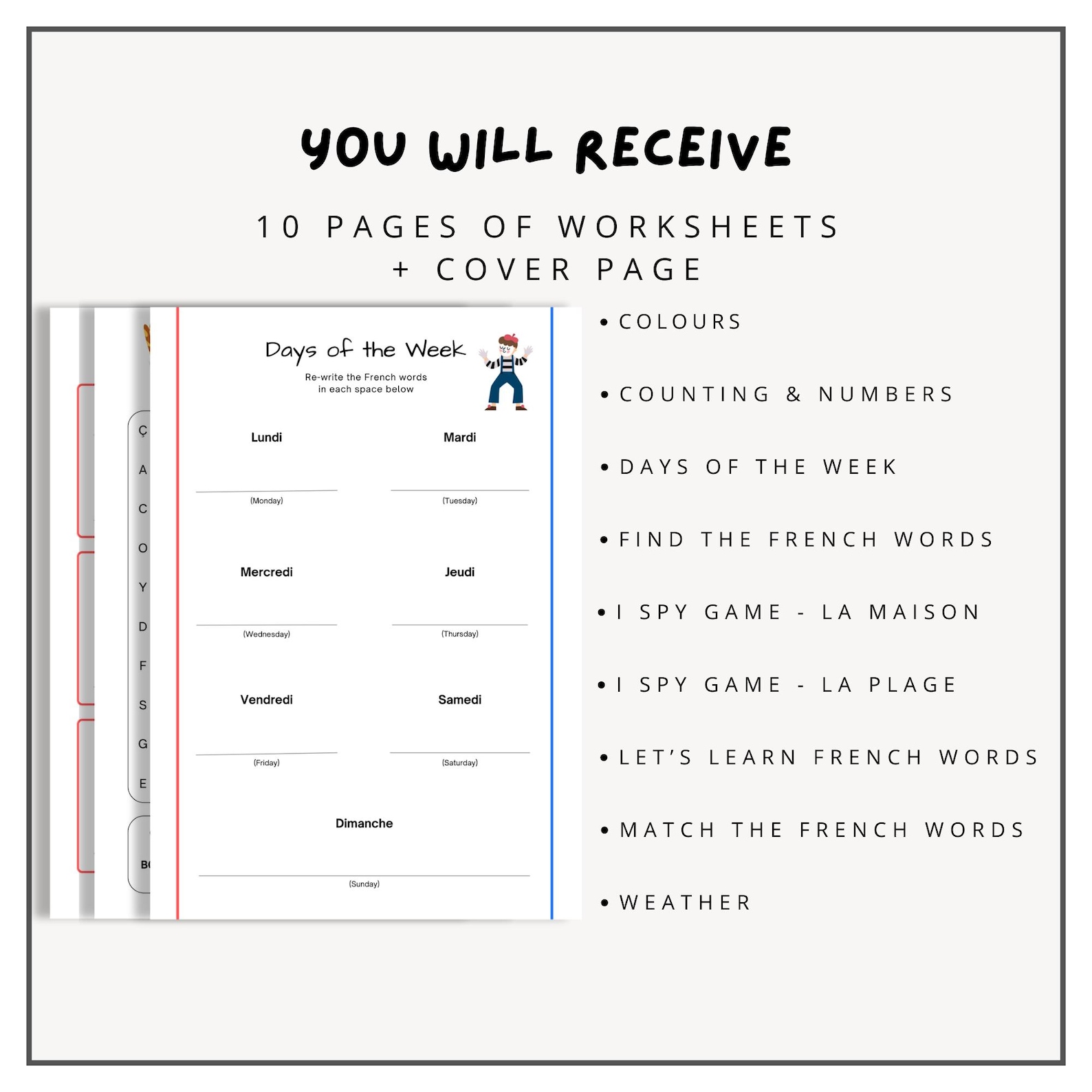 French Activities for Kids, Printable Kids Worksheets, French Printable ...