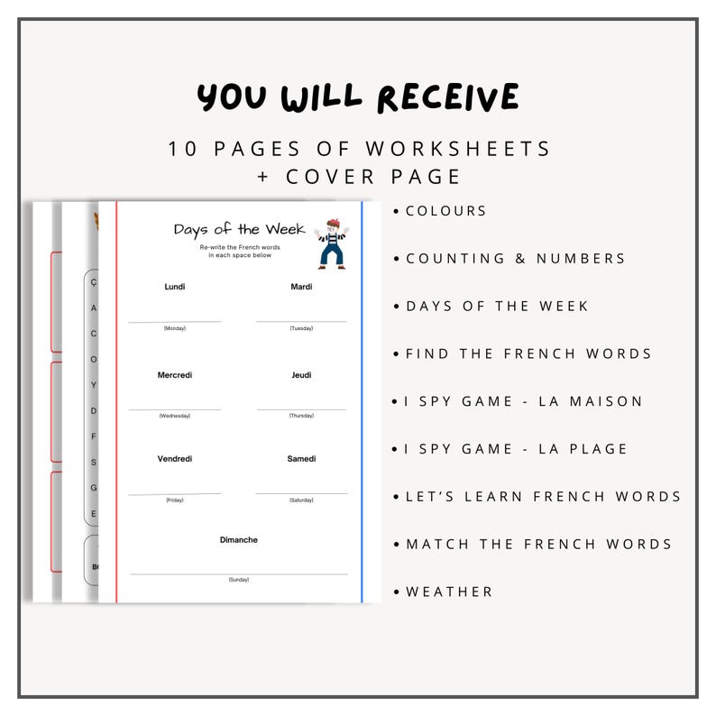 French Activities for Kids, Printable Kids Worksheets, French Printable ...