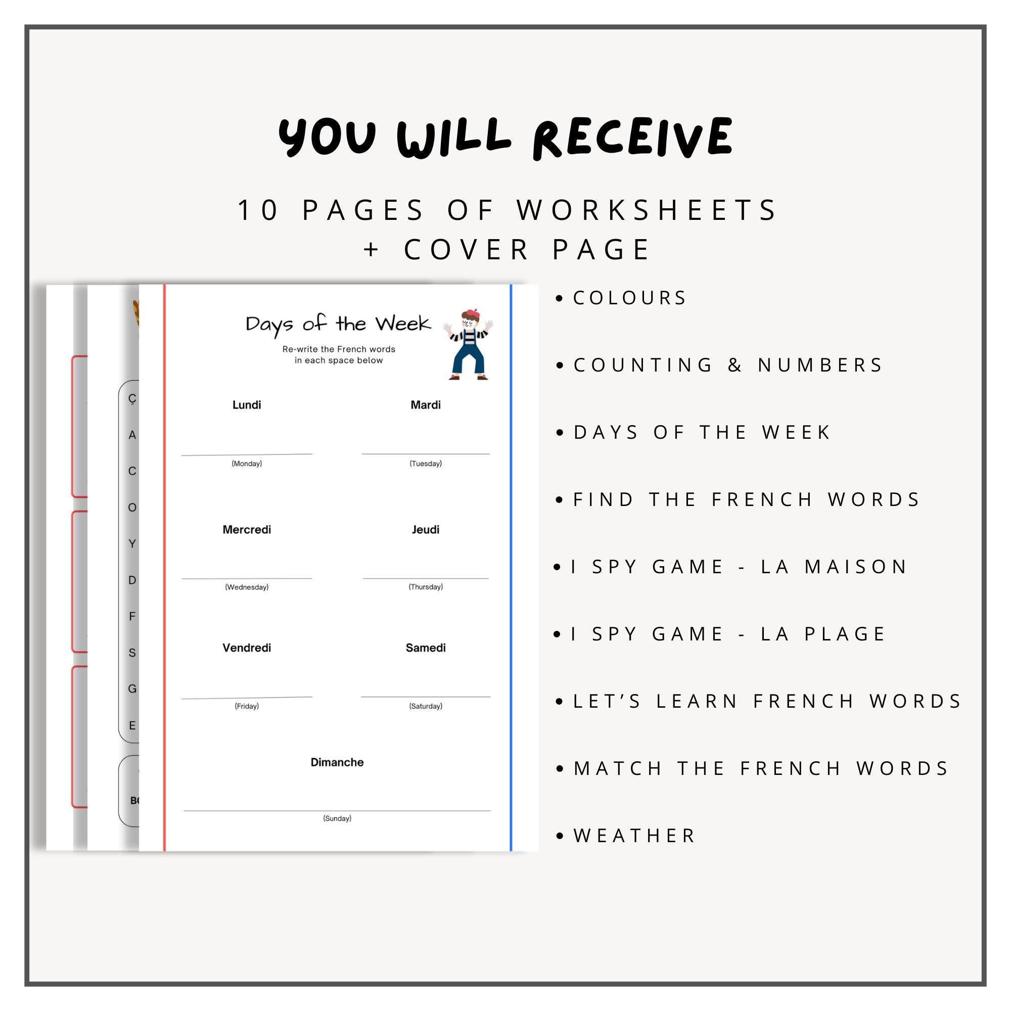 French Activities for Kids, Printable Kids Worksheets, French Printable ...