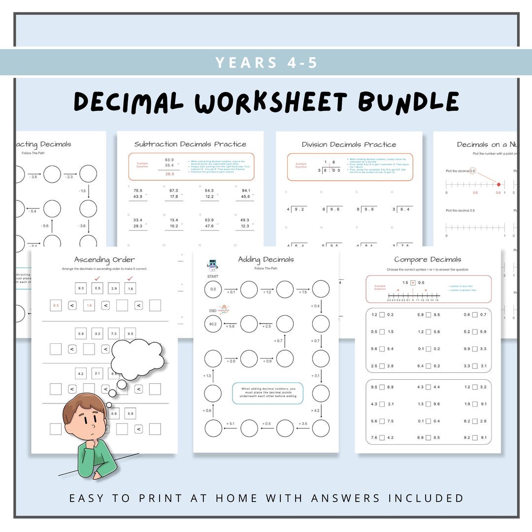 Decimals Worksheet Bundle: Year 5 Maths, Fractions, Division (PDF ...