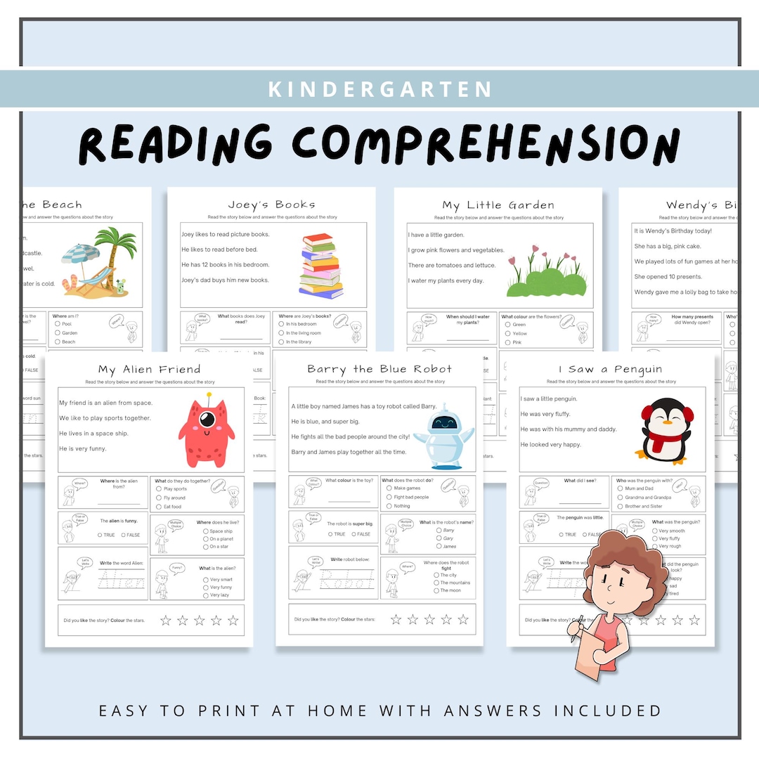 Kindergarten Reading Comprehension Bundle, Grade K Reading Worksheets ...