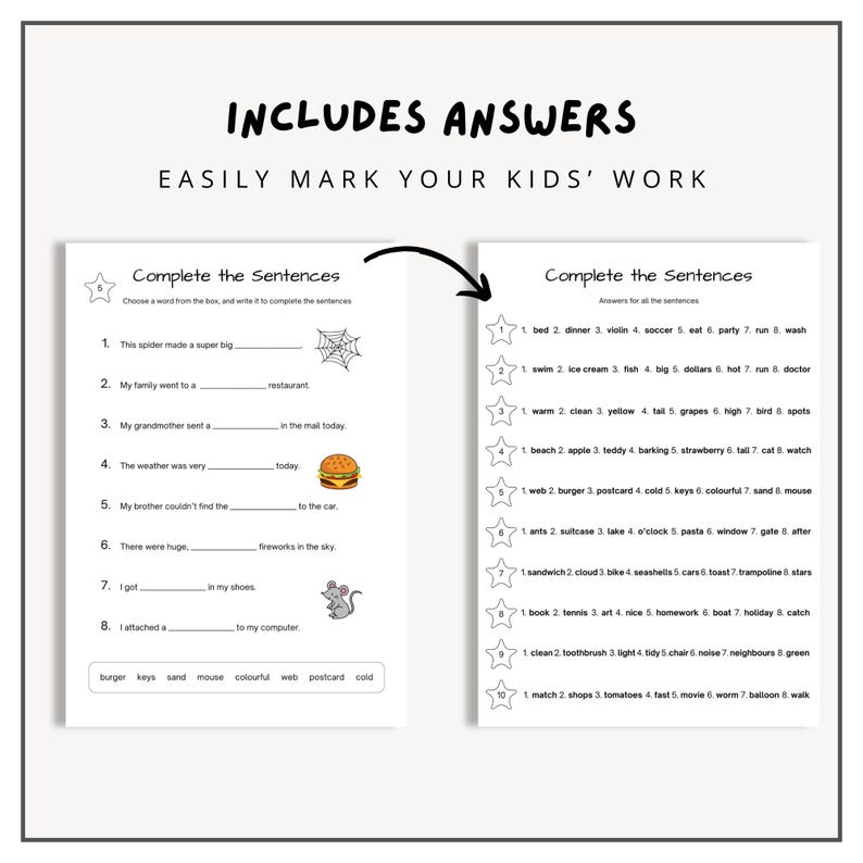 Year 1 Complete the Sentences Bundle, Grade 1 Literacy Worksheets ...