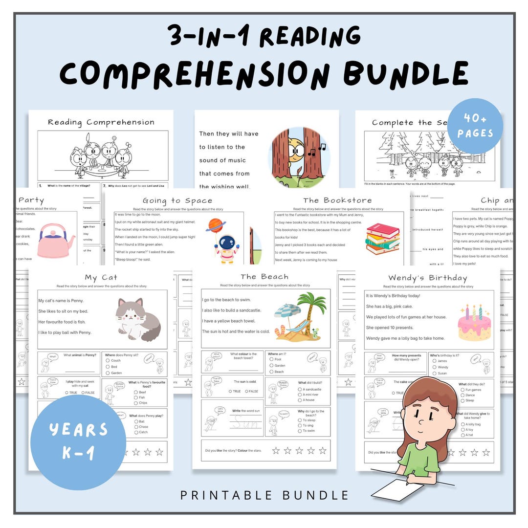 3-in-1 Reading Comprehension Bundle, Printable Literacy Pack ...