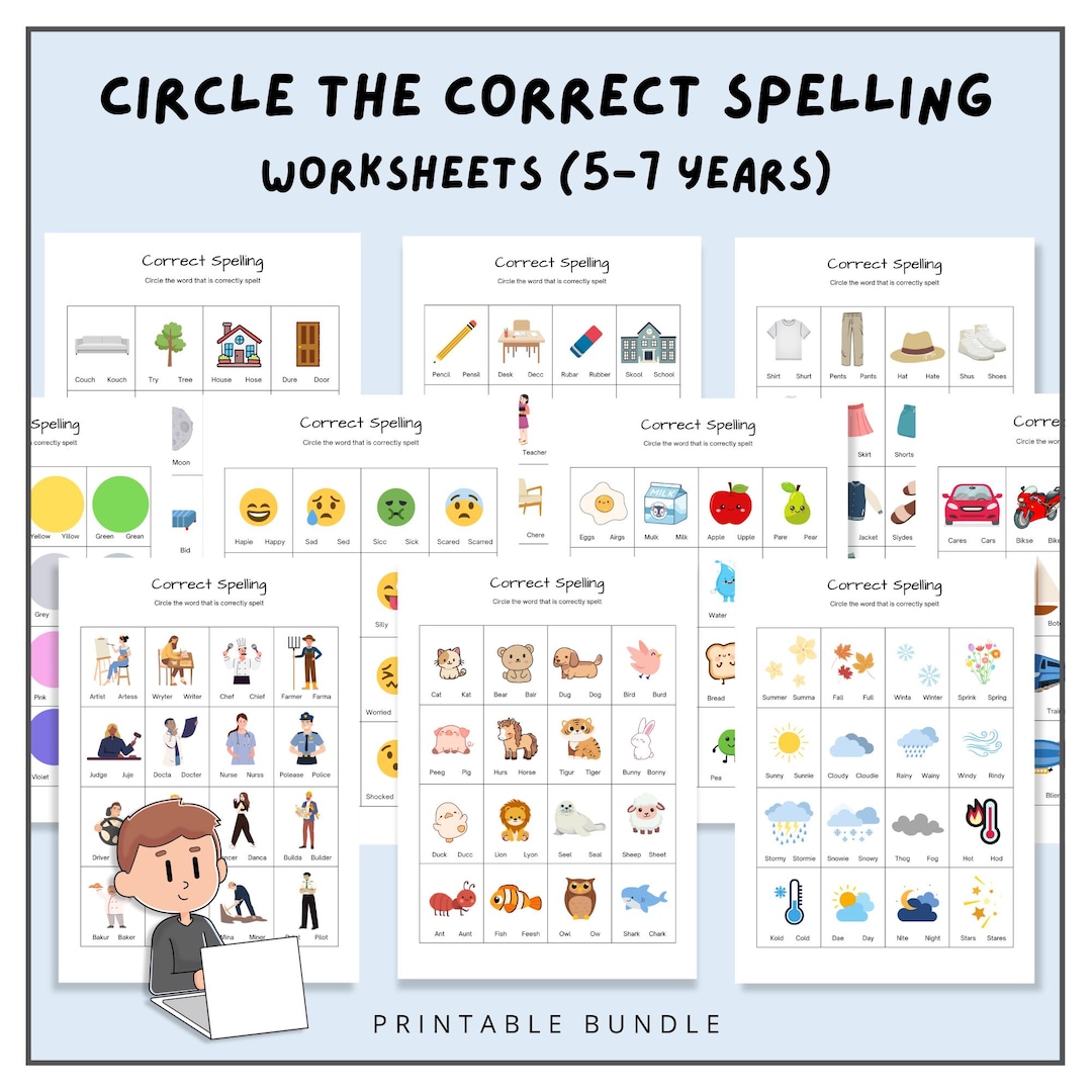 Circle the Correct Spelling, Printable Spelling Worksheets, English Pre ...