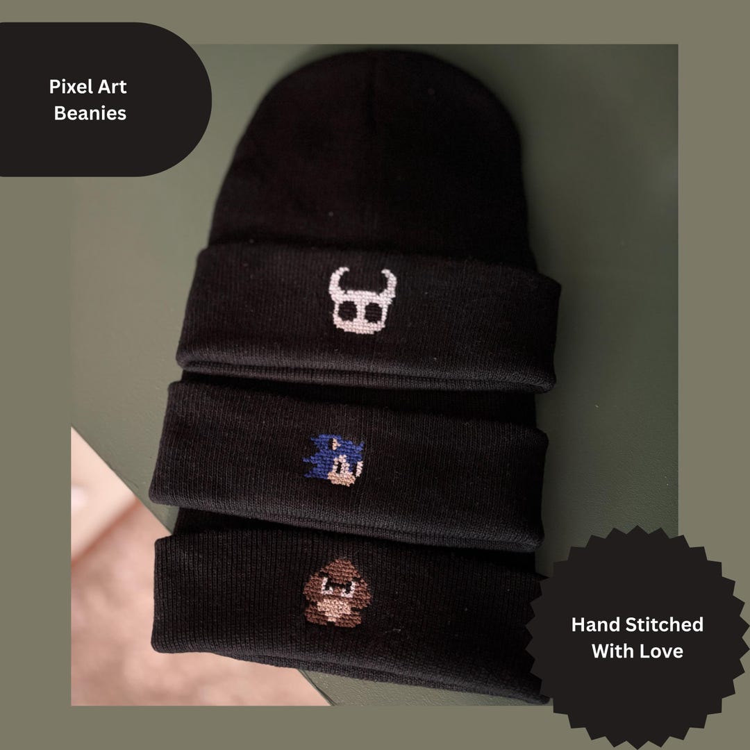 Nerdy Hand Embroidered Beanie | Pixel Art | Gift for Gamers | Video ...
