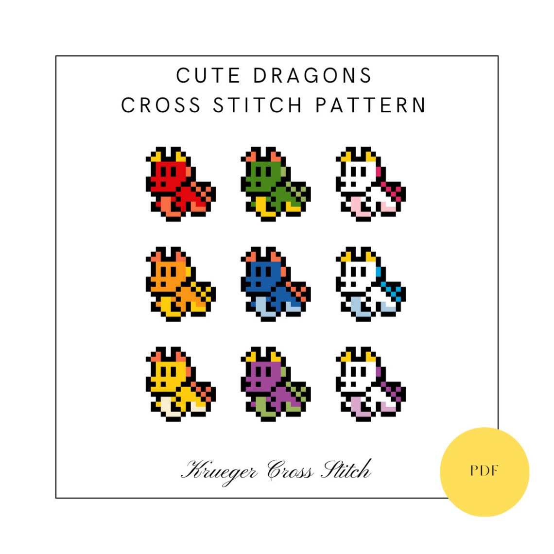 Cartoon Dragons Cross Stitch Pattern PDF | Cute Cartoon Dragon | Easy ...