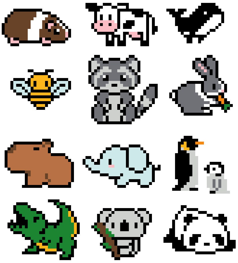 Easy Tiny Animals Cross Stitch Pattern PDF | Hamster Cow, Orca, Bumble ...