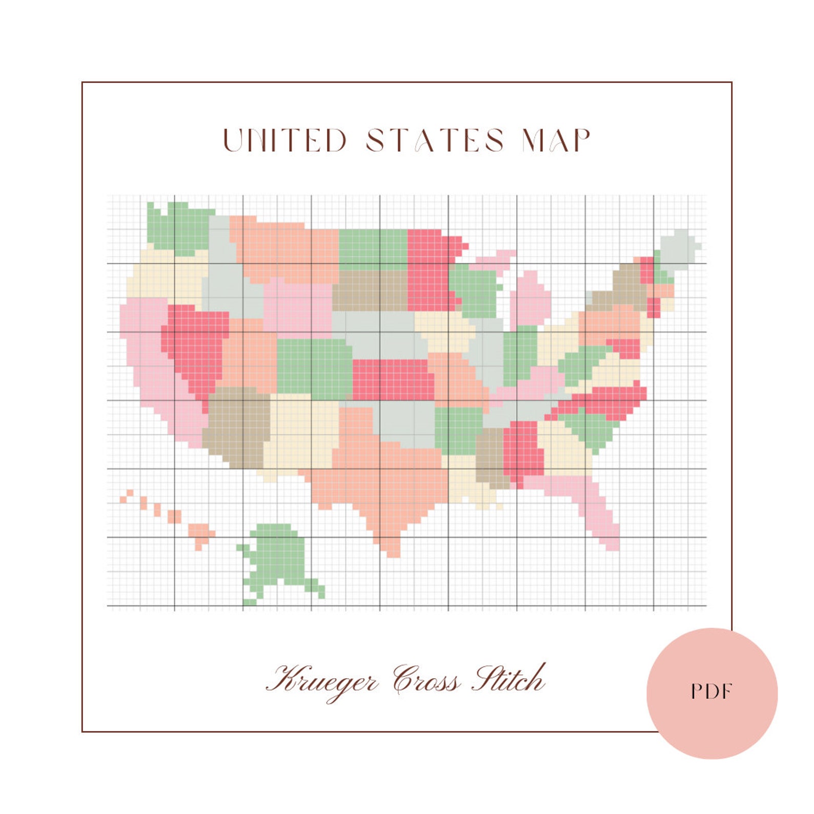 United States Map Cross Stitch Pattern PDF Download | Simple US Map ...