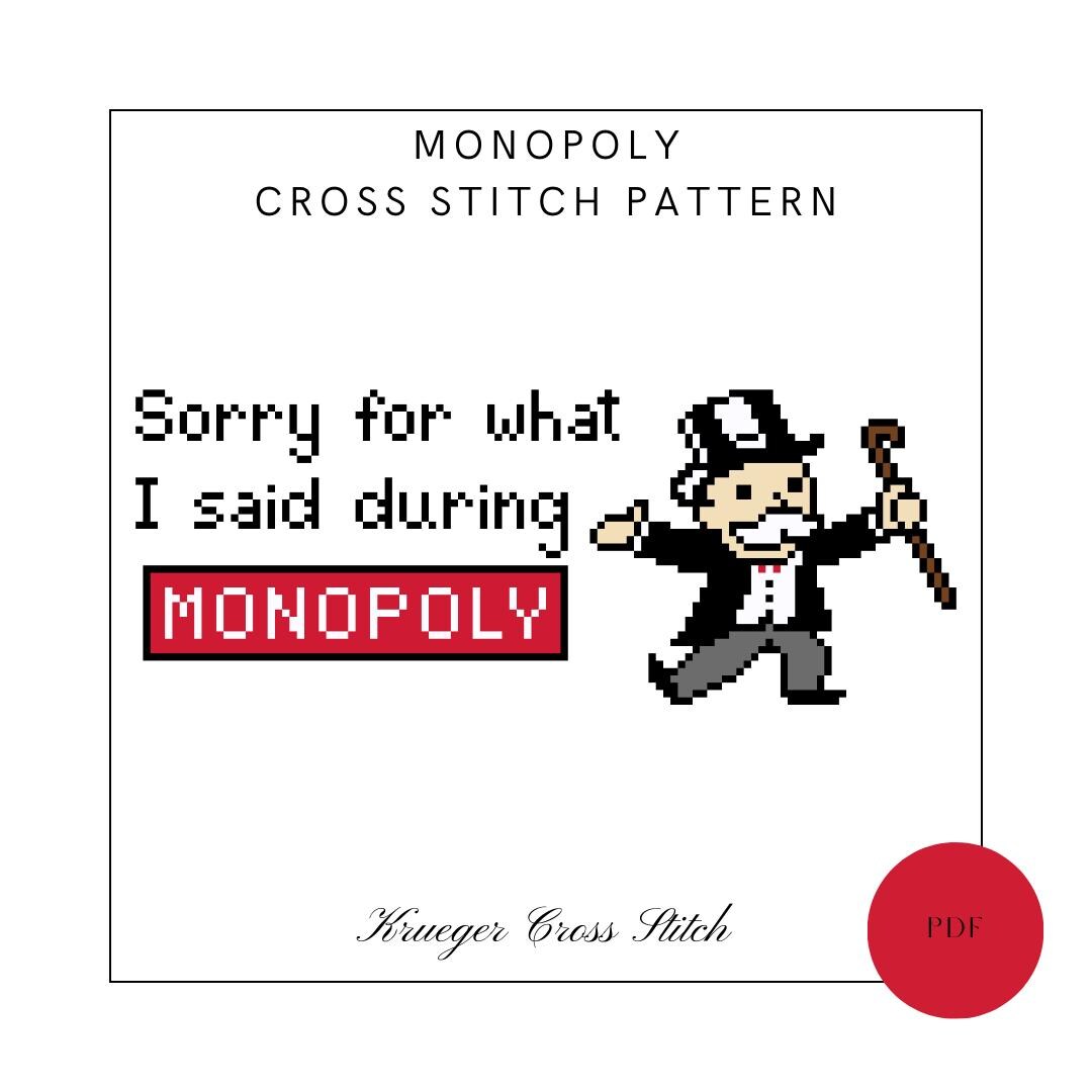 Monopoly Cross Stitch Pattern PDF | Funny Beginner Board Game Cross ...