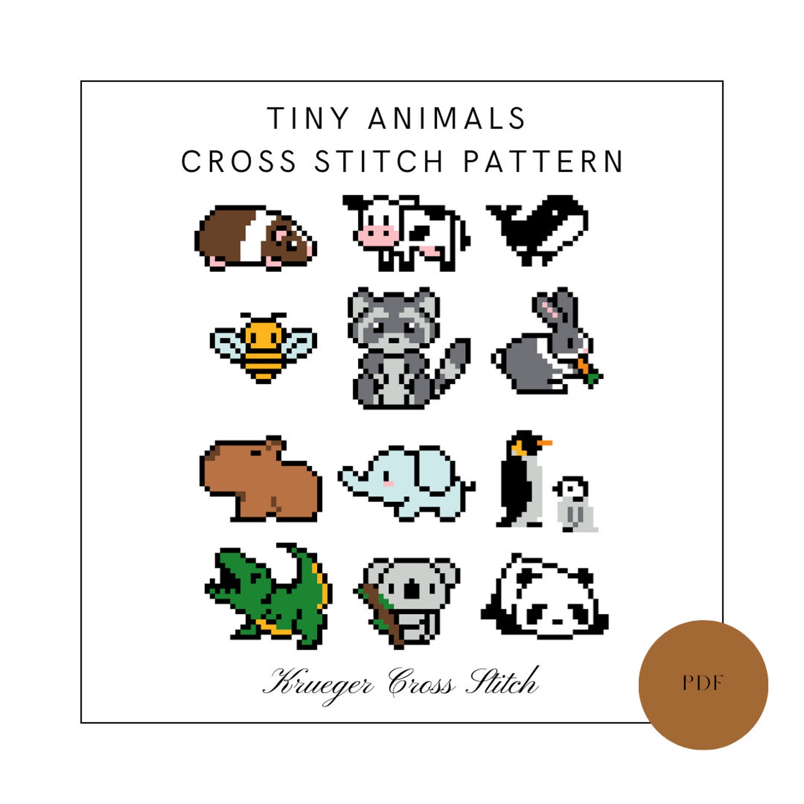 Easy Tiny Animals Cross Stitch Pattern PDF | Hamster Cow, Orca, Bumble ...