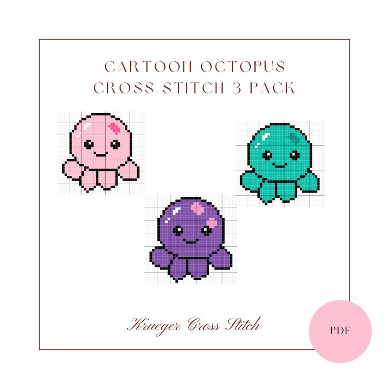 Cartoon Octopus Cross Stitch Pattern PDF | Cute Cartoon Octopus | Easy ...