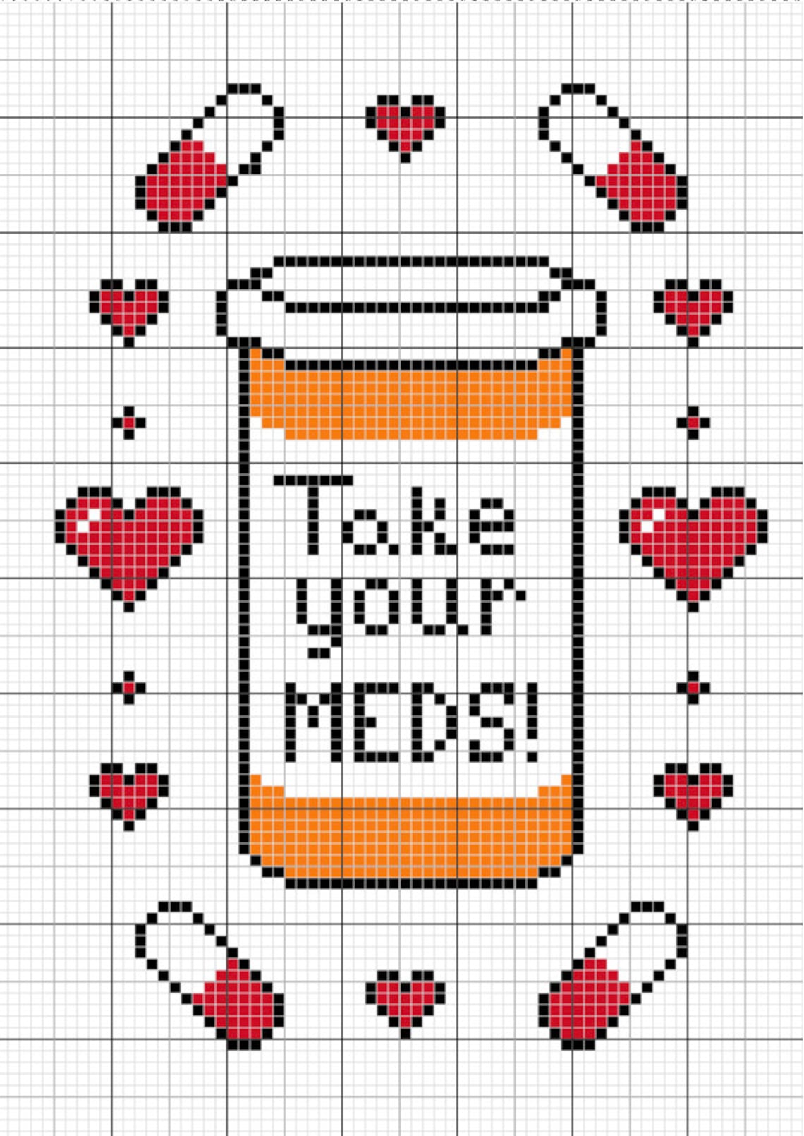 Funny 'take Your Meds' Cross Stitch Pattern: Medication Reminder (PDF ...