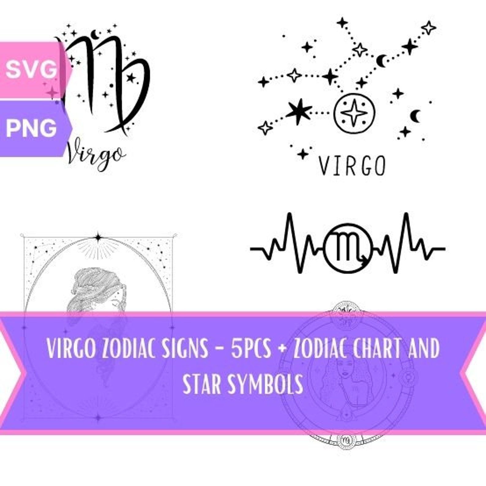 Zodiac Sign Virgo - PNG Bundle, SVG Bundle, Star Signs, Virgo Svg ...