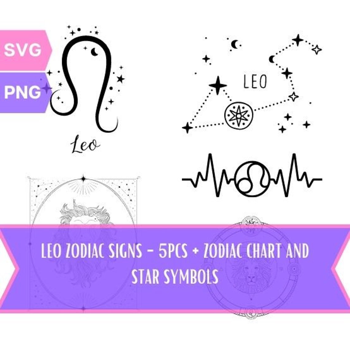 Zodiac Sign Leo - PNG Bundle, SVG Bundle, Star Signs, Leo Svg, Leo Png ...