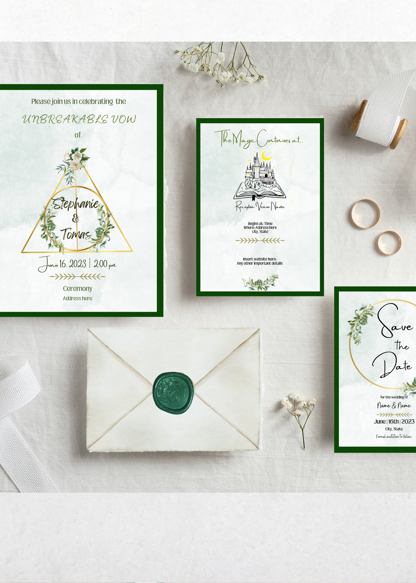 Wizard World Wedding Invitations, Slytherin Invites, Hufflepuff Invites ...