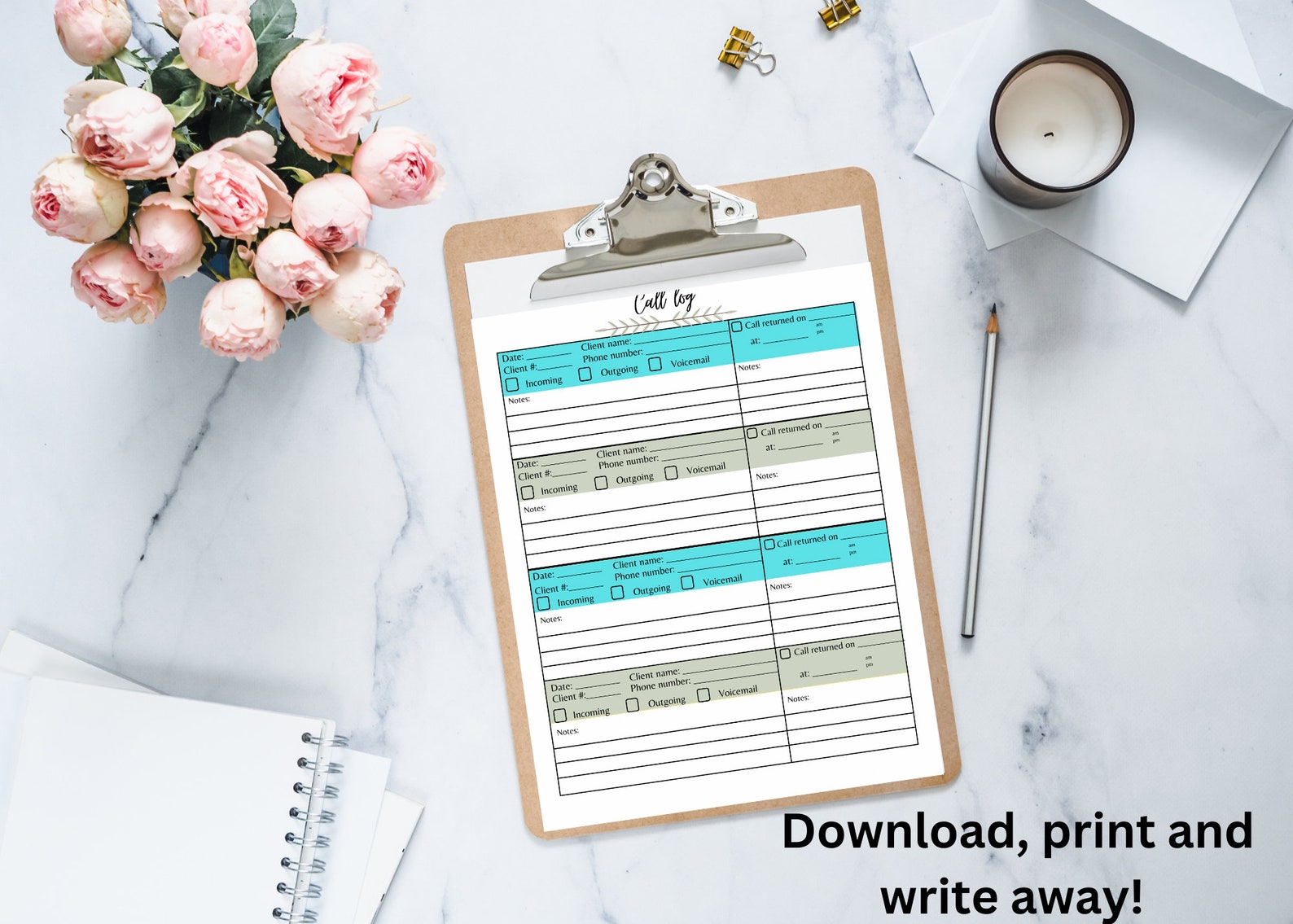 Digital Printable Communication Log, Daily Call Log, Missed Call Log ...