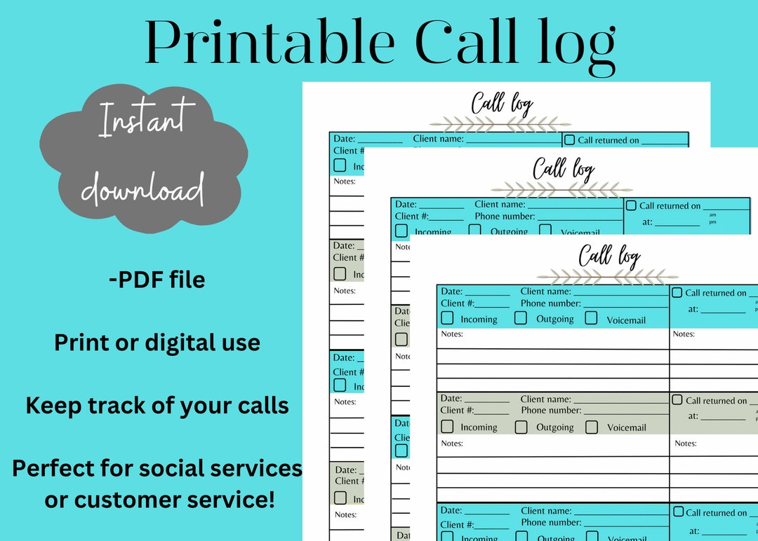 Digital Printable Communication Log, Daily Call Log, Missed Call Log ...
