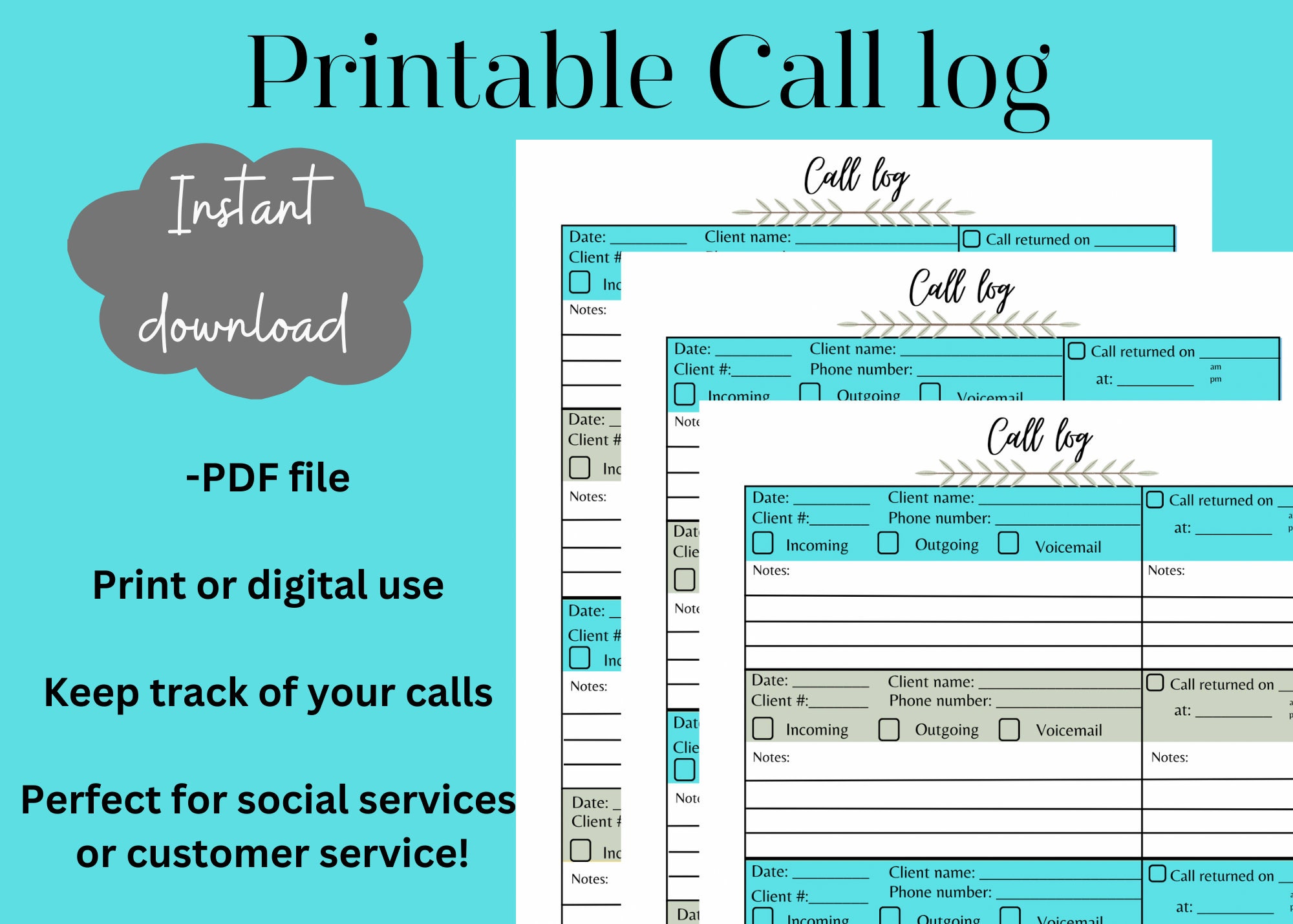 Digital Printable Communication Log, Daily Call Log, Missed Call Log ...