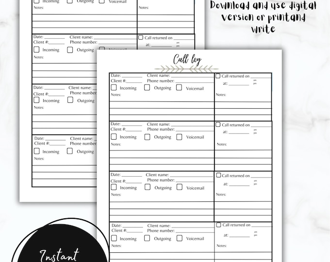Printable Phone Conversation Log | Call Tracker | Printable Insert ...