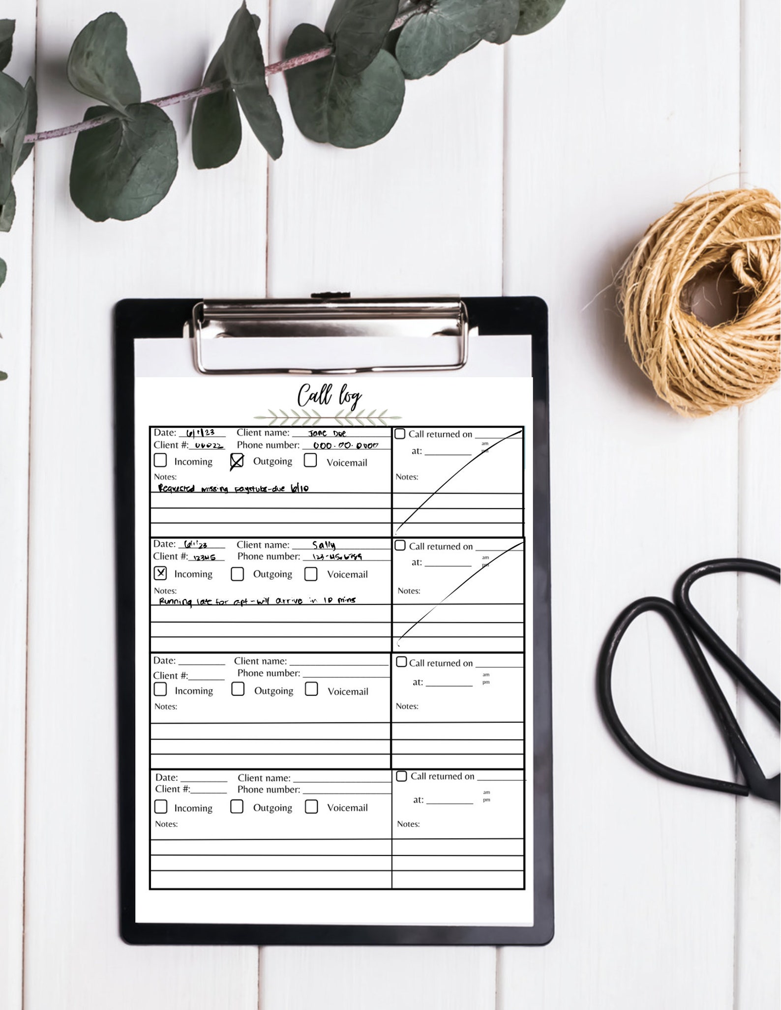 Printable Call Log, Client Tracker Log, Call Log Template, Conversation ...