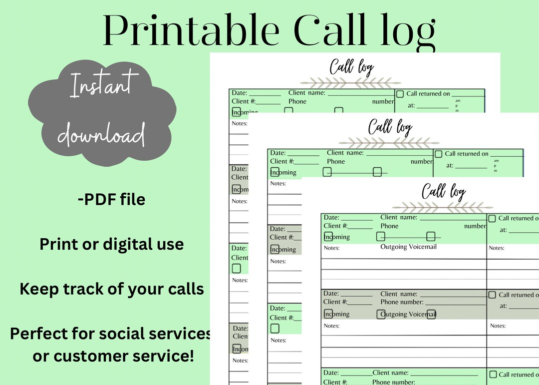 Printable Communication Log- Client Call Tracker- Digital Call Log - Etsy