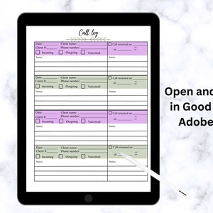Printable Call Log, Client Tracker Log, Call Log Template ...