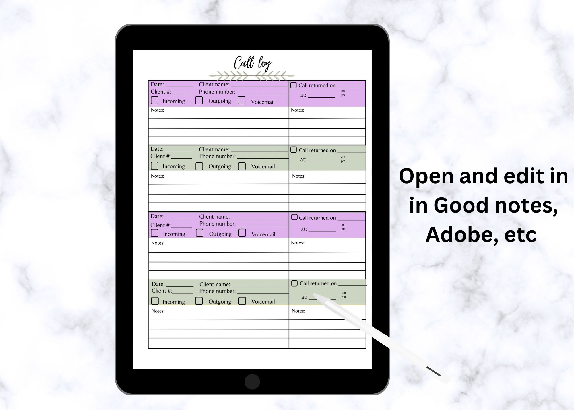 Printable Call Log, Client Tracker Log, Call Log Template ...