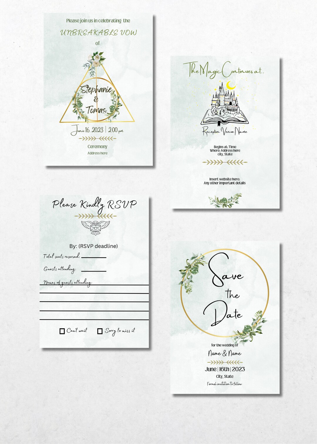Wizard World Wedding Invitations, Slytherin Invites, Hufflepuff Invites ...