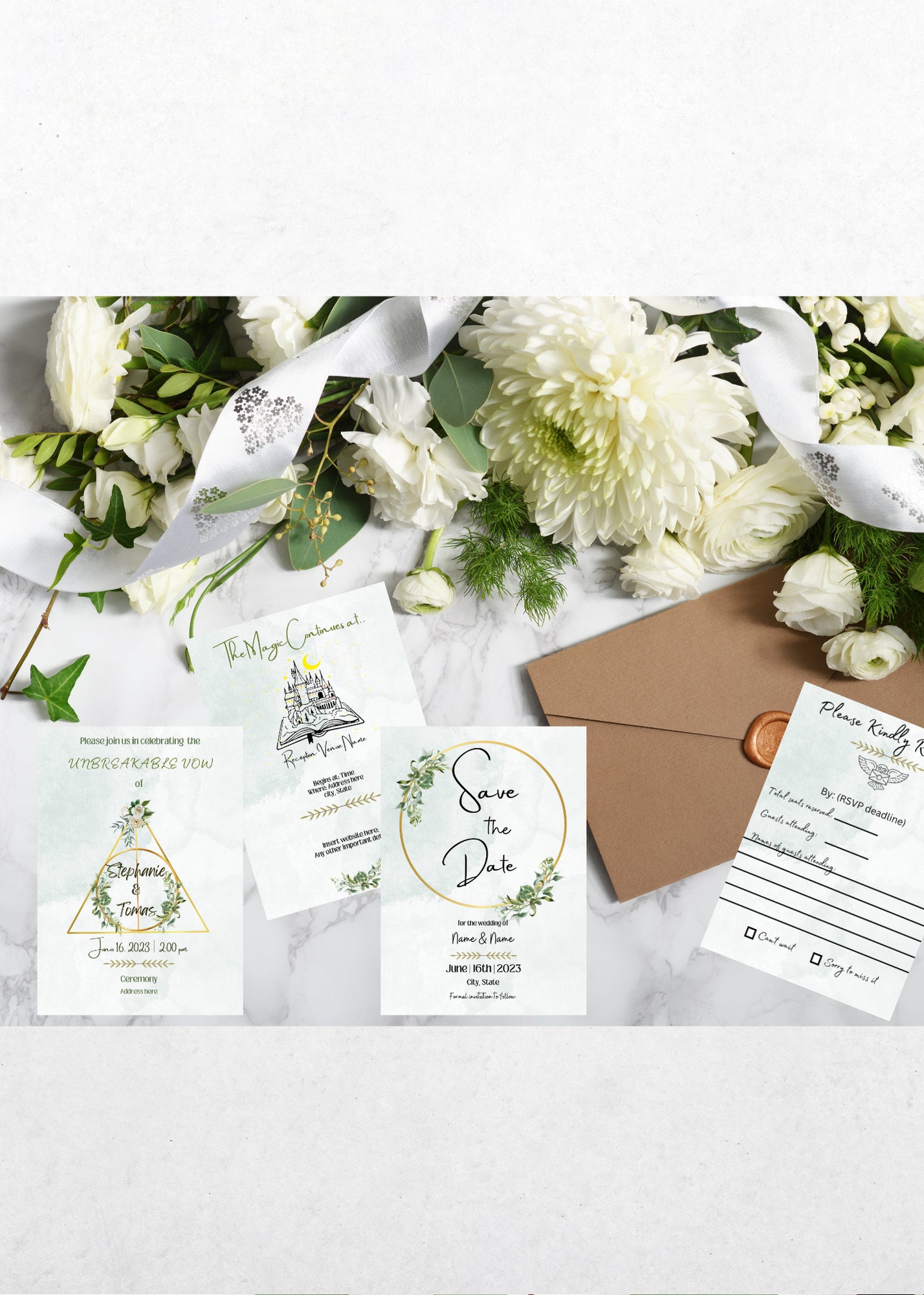 Wizard World Wedding Invitations, Slytherin Invites, Hufflepuff Invites ...