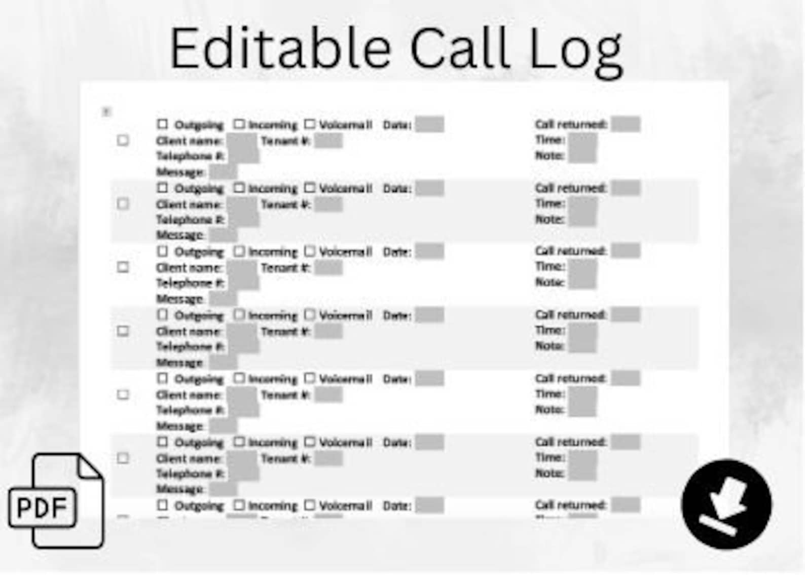 Editable Call Log, Digital File, Client Tracker Log, Voicemail Tracker ...