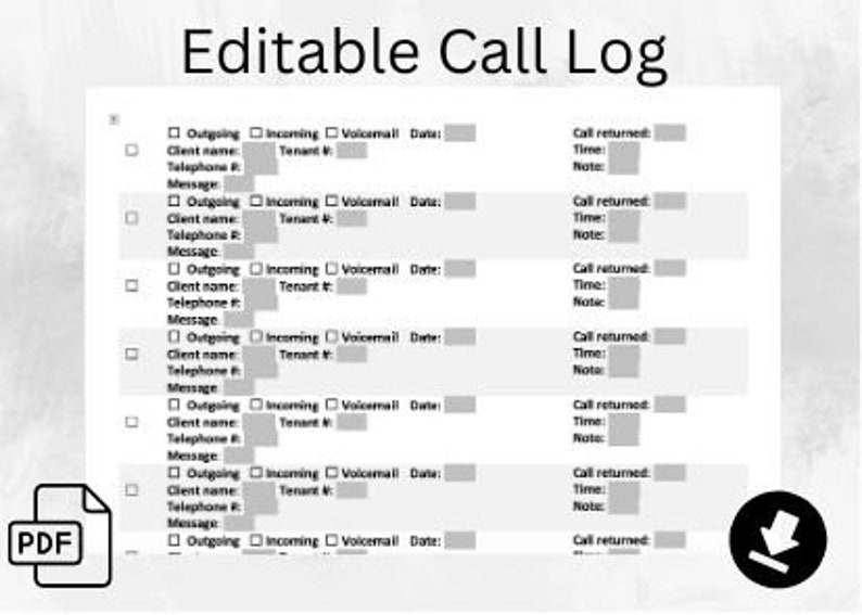 Editable Call Log, Digital File, Client Tracker Log, Voicemail Tracker ...