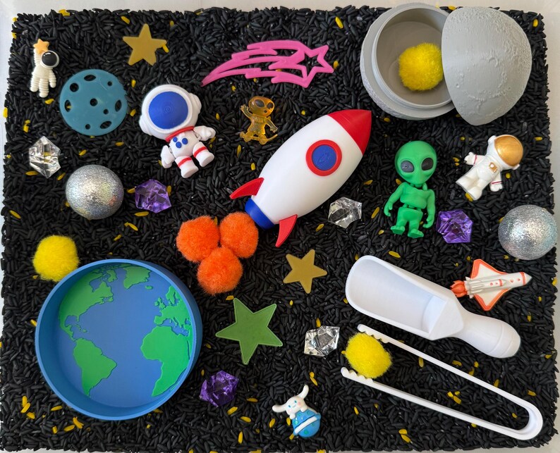 Outer Space Sensory Bin - Montessori Galaxy Play Kit | Planets, Rocket ...
