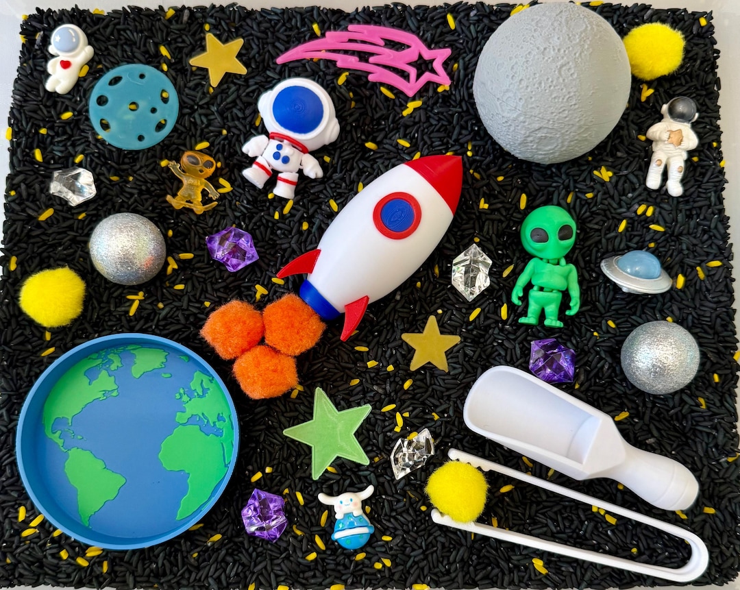 Outer Space Sensory Bin - Montessori Galaxy Play Kit | Planets, Rocket ...